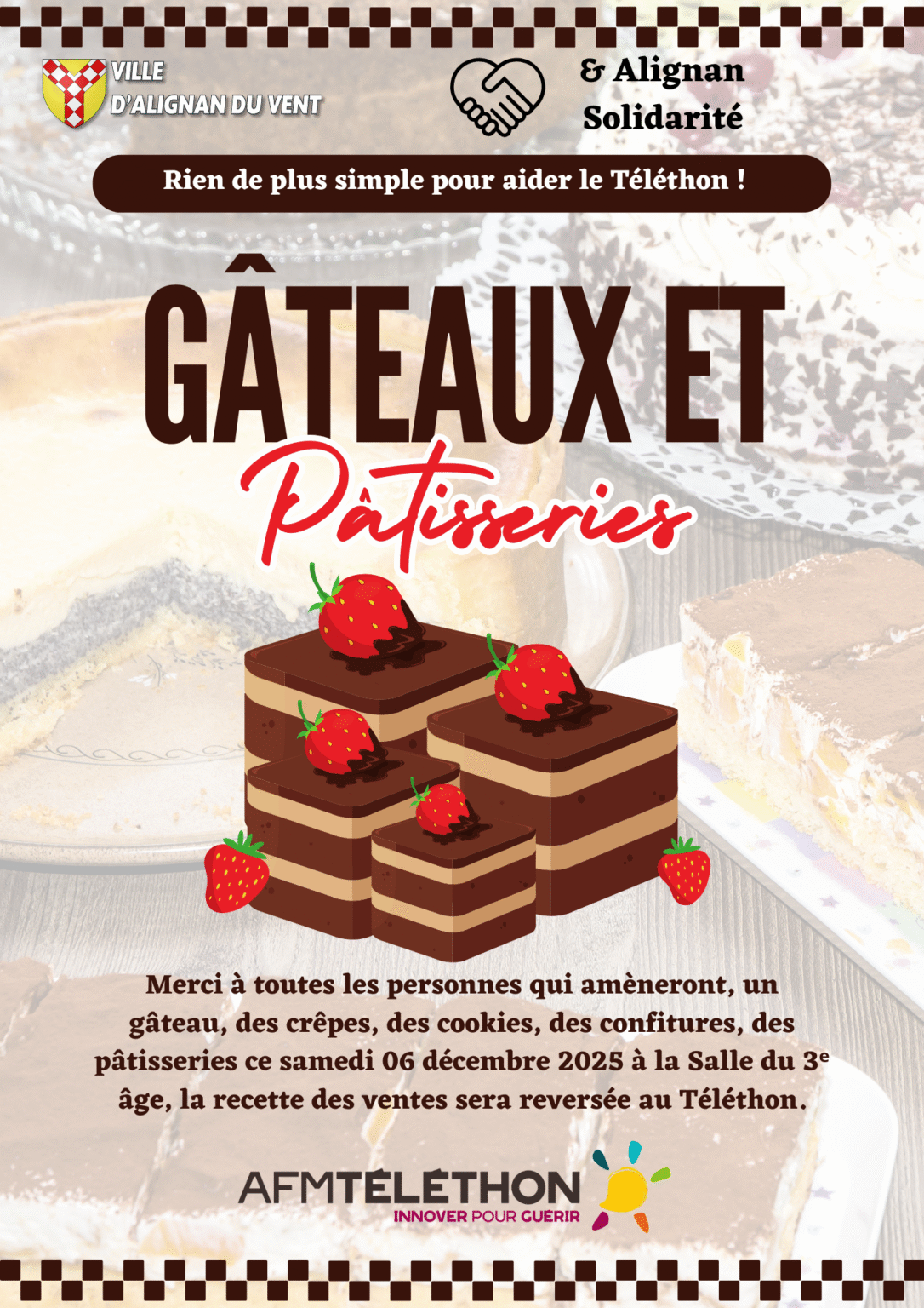 Aider le Téléthon en apportant gâteaux et pâtisseries • Alignan du Vent ...
