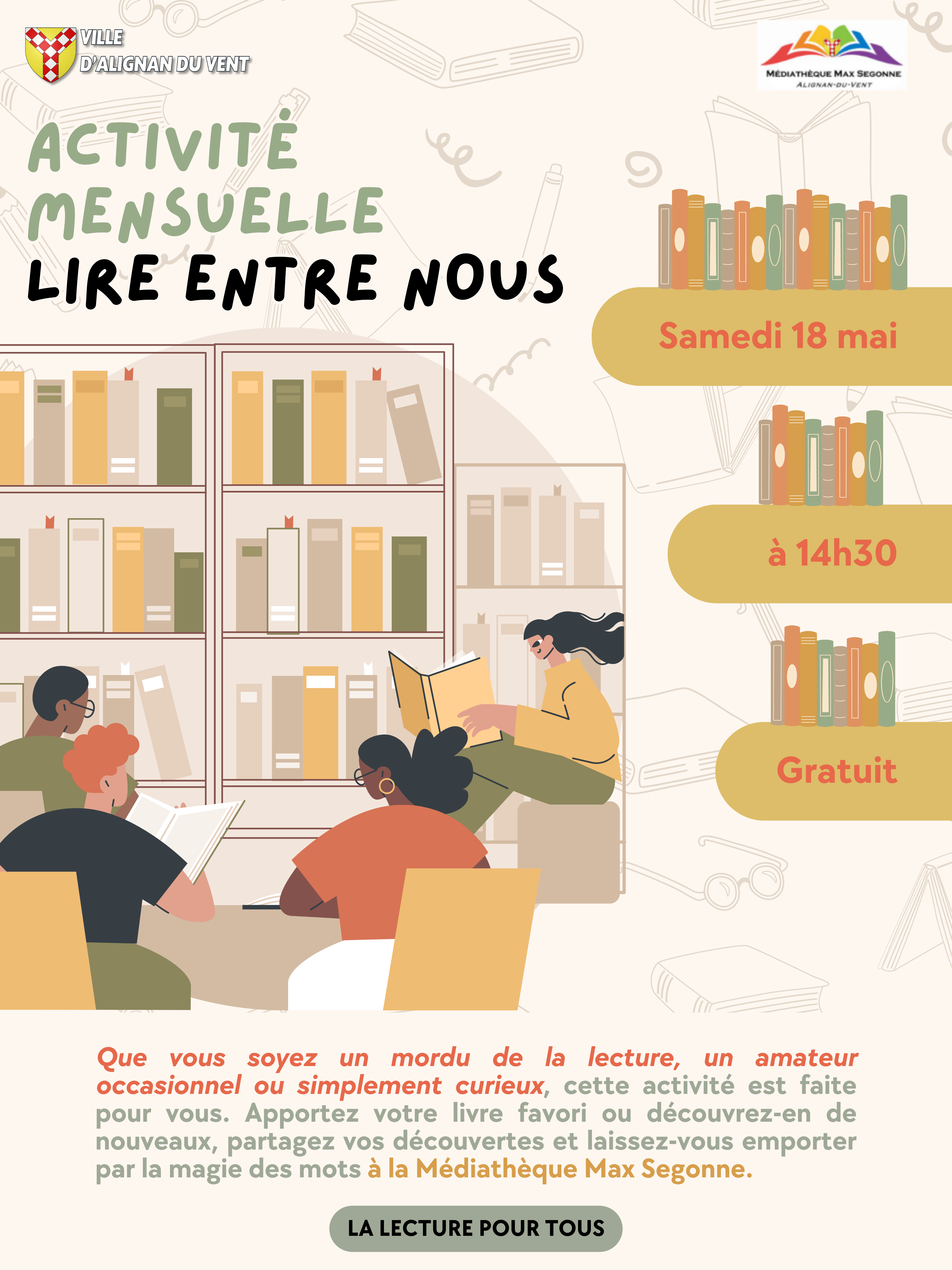 Activité “Lire Entre Nous” à la Médiathèque Max Segonne • Alignan du ...